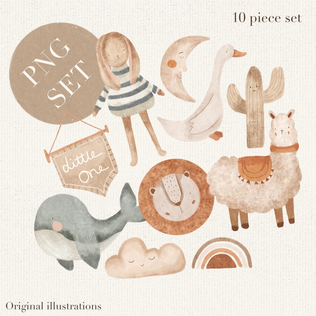Handdrawn New Baby Clipart Set of 10 Pngs for Sublimation Newborn ...