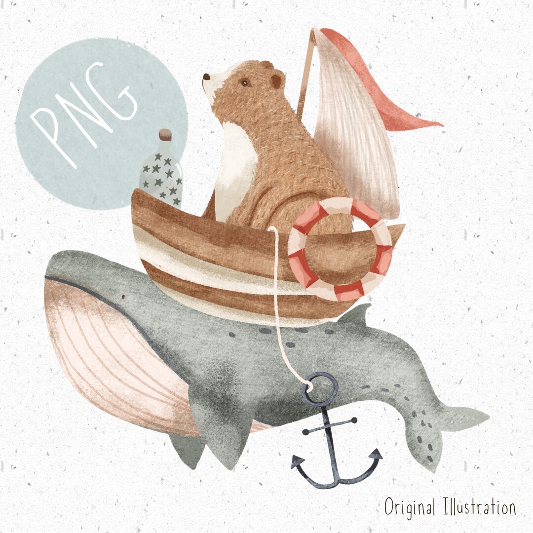 Nautical PNG for Sublimation Whale Clipart Cute Bear PNG Sailing ...