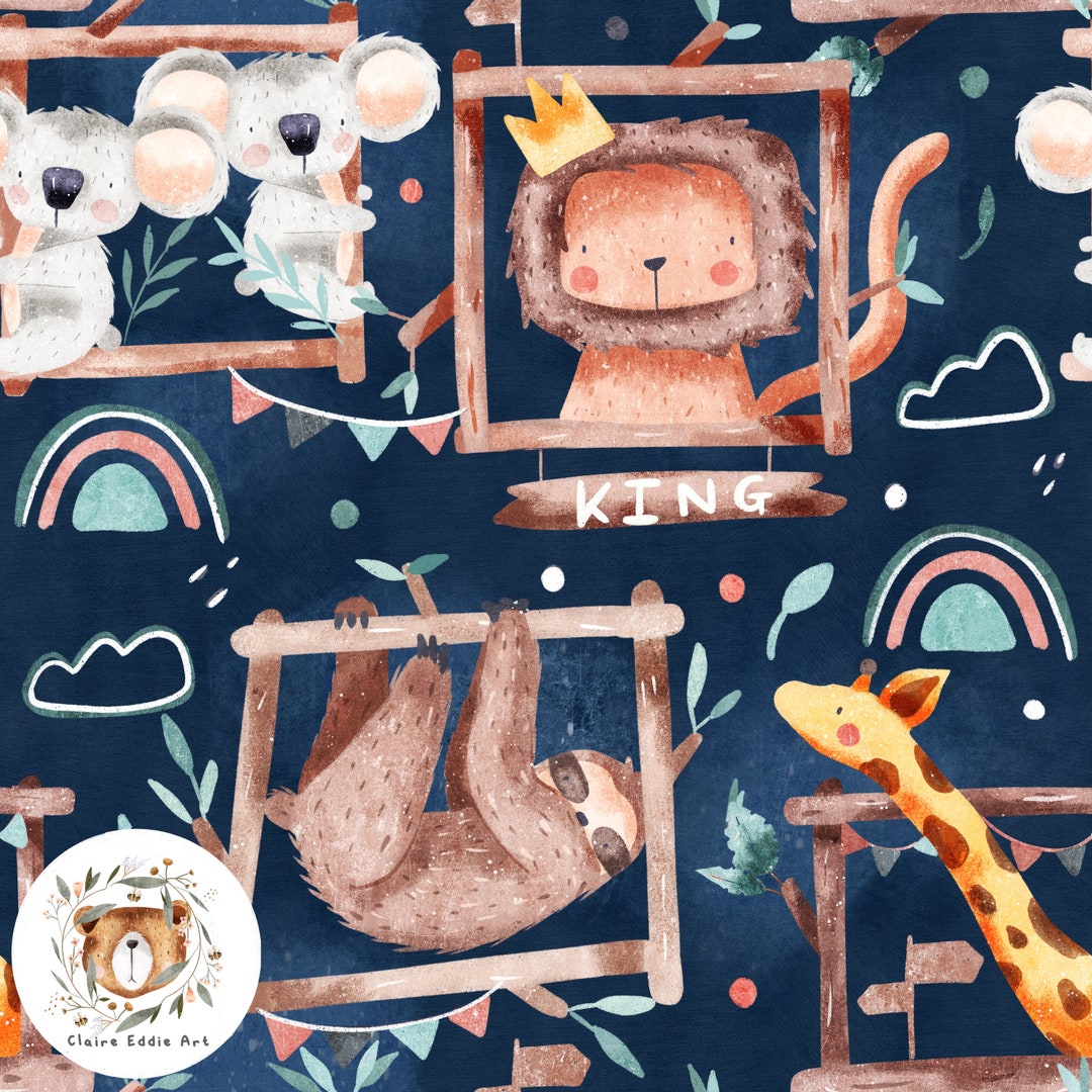 Seamless Pattern Lion Digital Paper Jungle Scrapbook Paper Sloth Repeat ...