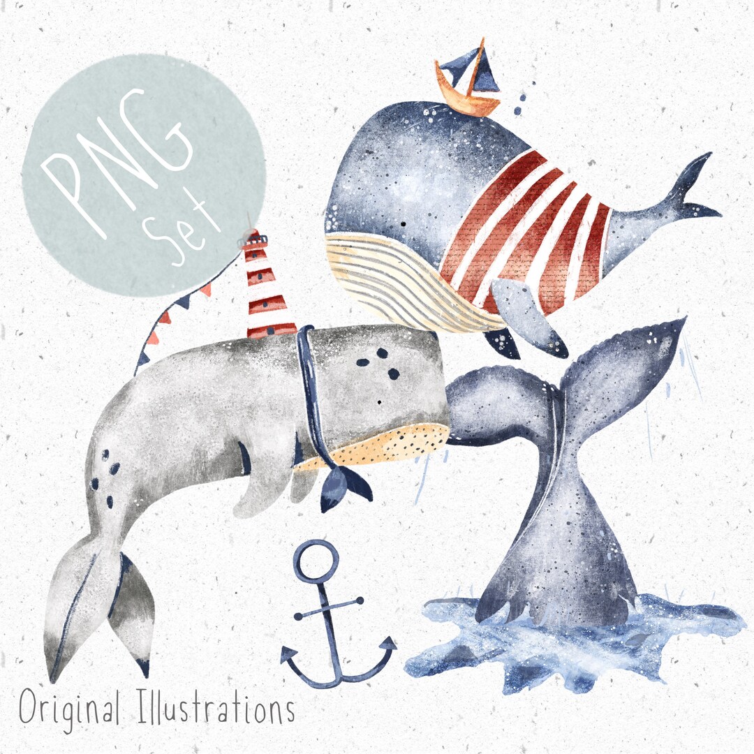 Set of 4 Pngs for Sublimation Nautical PNG Set Whale Clipart Underwater ...