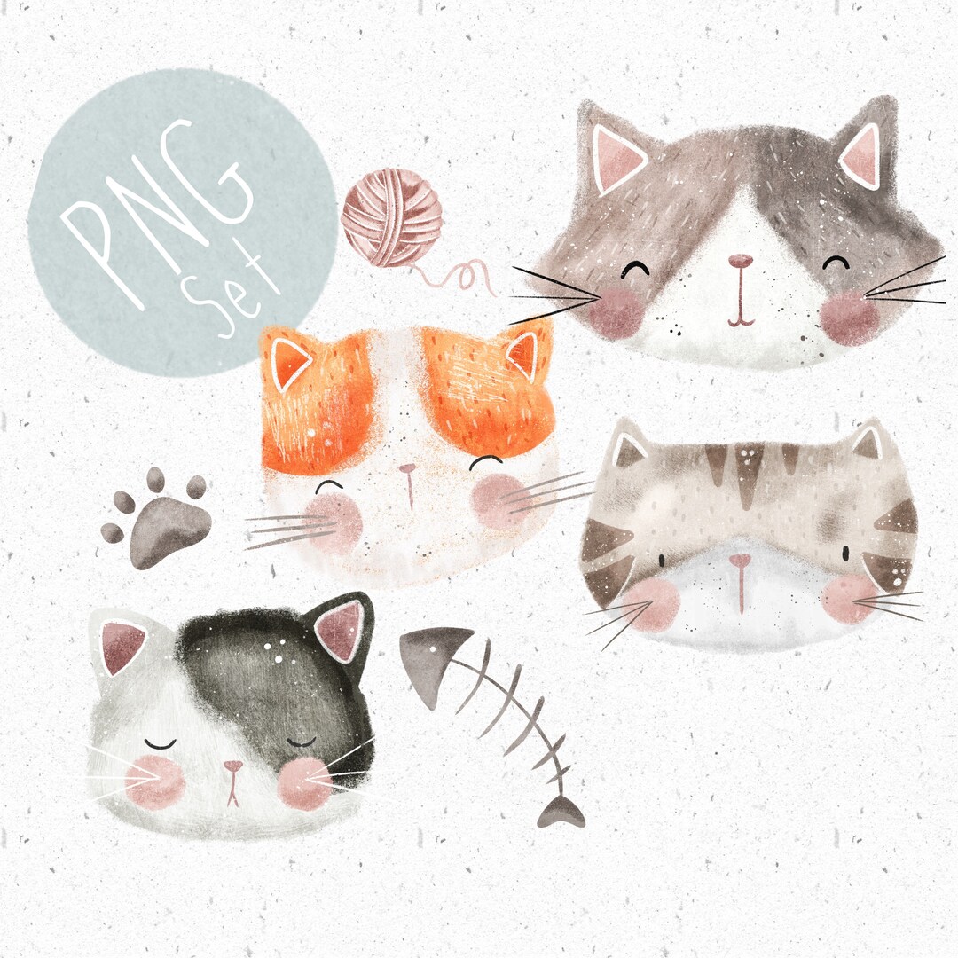 7 Pngs for Sublimation Cat Clipart Bundle Cute Cats PNG Set Kittens ...