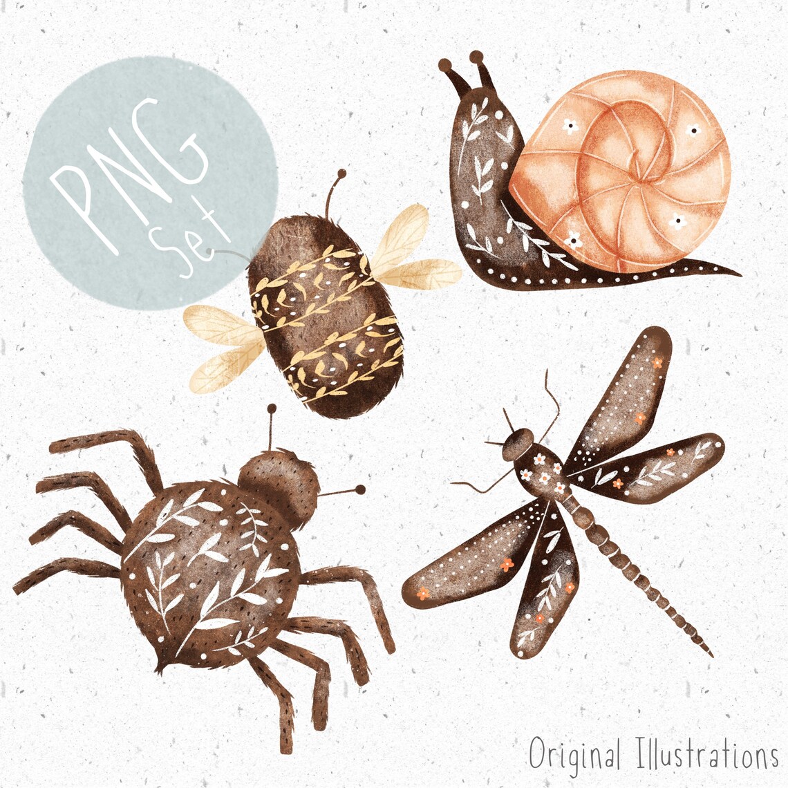 Set of 4 Pngs for Sublimation Insect Clipart Cute Bugs PNG Set Spider ...