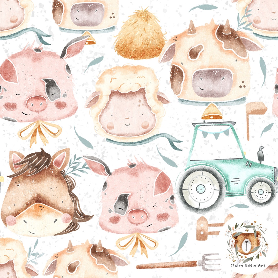 Farm Seamless Pattern Farm Animals Digital Paper Farming Repeat Pattern ...