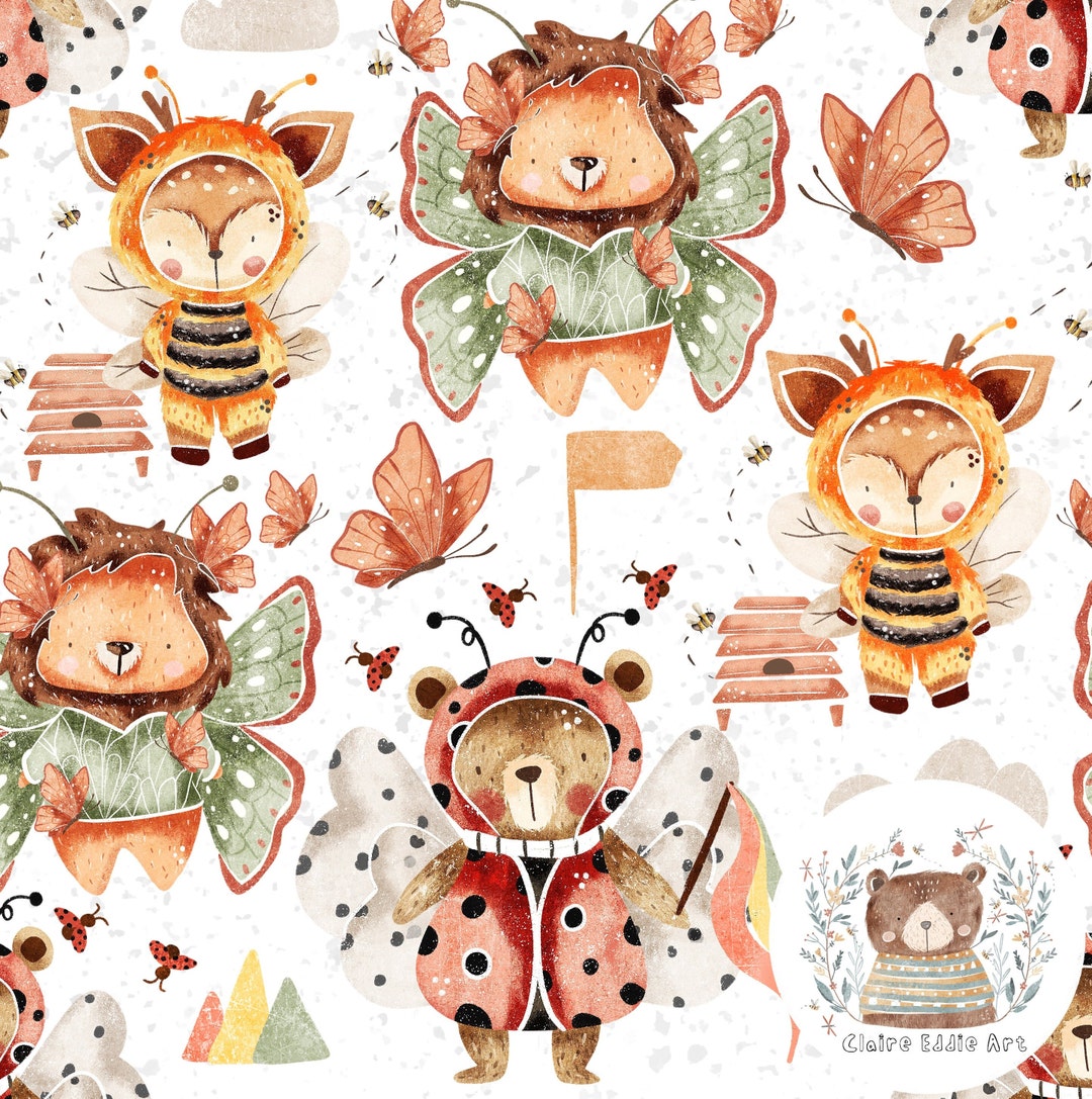 Seamless Cute Animal Repeat Pattern for Fabric Insect Digital Paper Bug ...