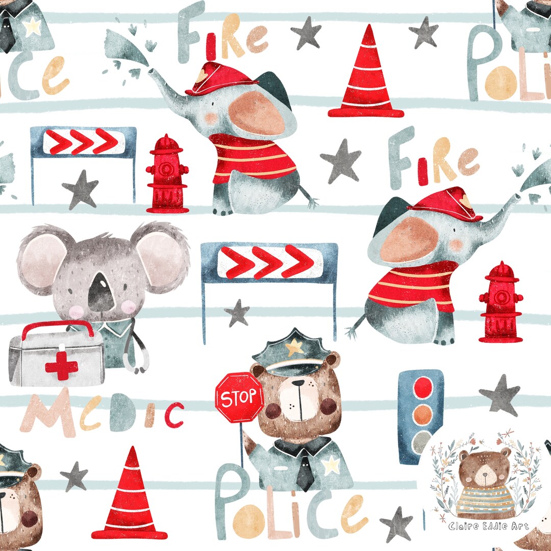 Firefighter Seamless Pattern Doctor Repeat Pattern for Fabric Koala ...