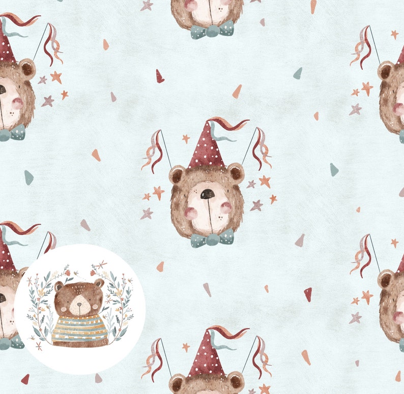 Birthday Bear Seamless Pattern for 1st Birthday Digital Paper Bear ...