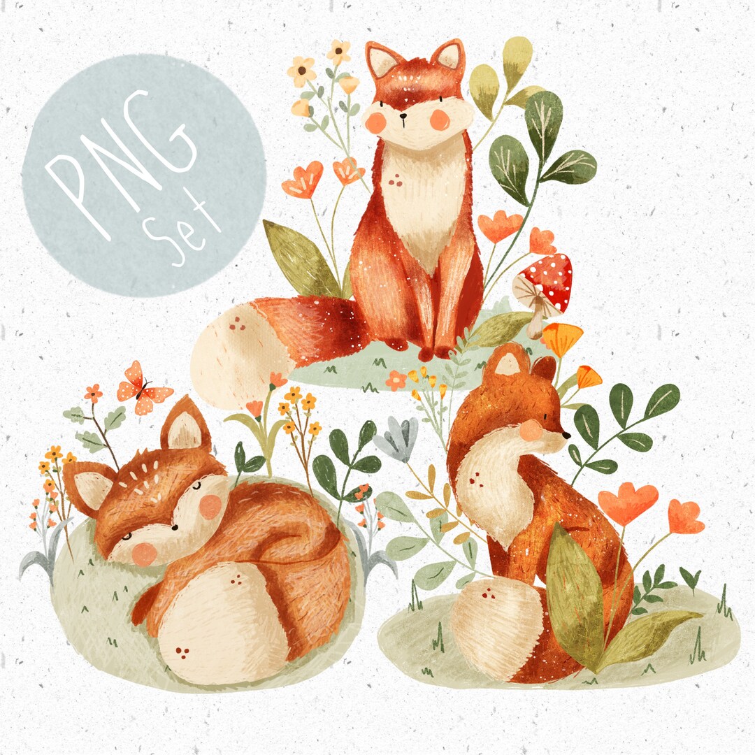 3 Fox Pngs for Sublimation Woodland PNG Set Forest Clipart Kid Clothing ...