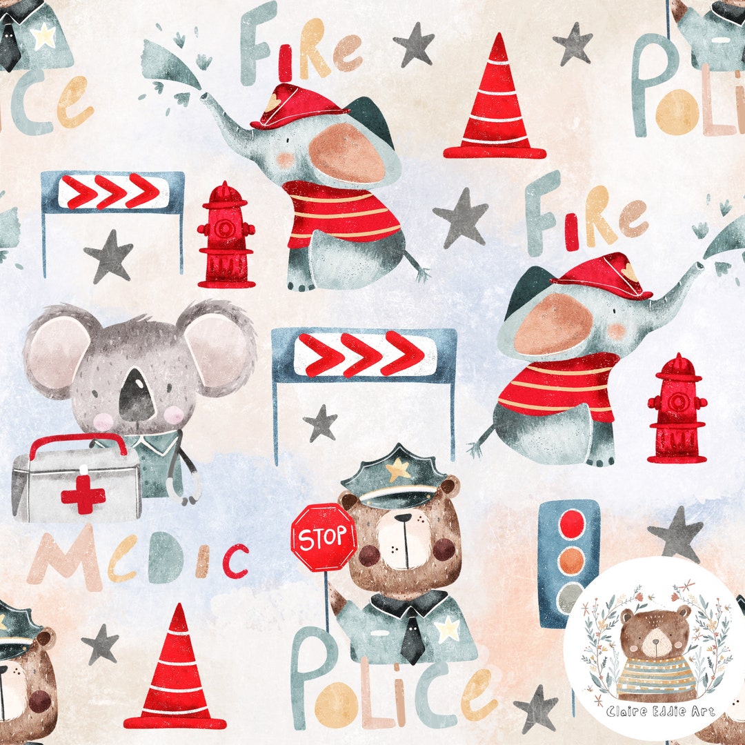 Firefighter Seamless Pattern Police Repeat Pattern for Fabric ...