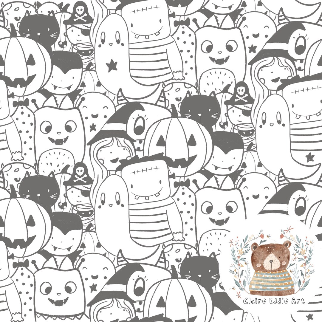Halloween Seamless File Kids Halloween Repeat Pattern for Fabric Spooky ...