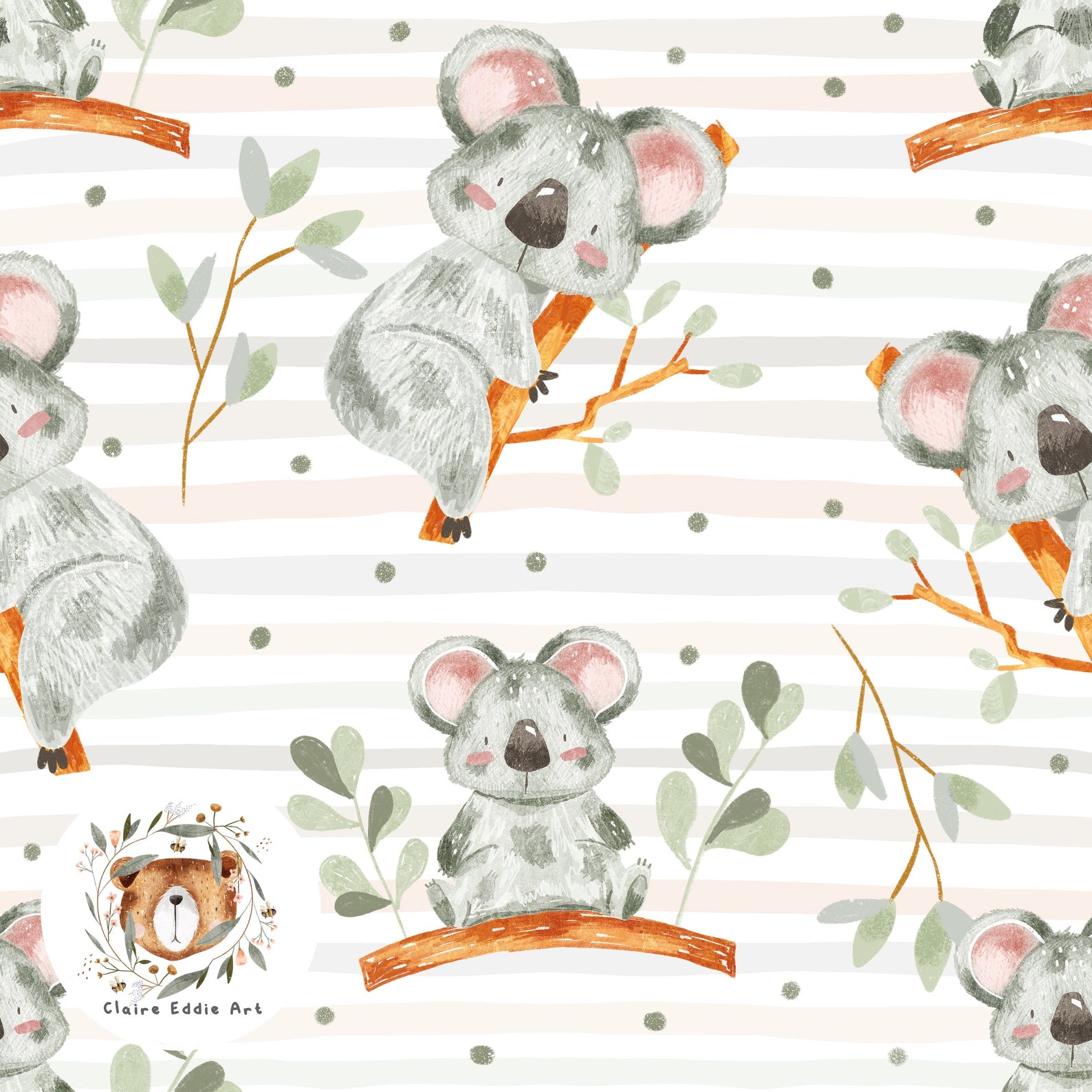 Seamless Pattern Koala Seamless Digital Paper Safari Scrapbook Paper ...