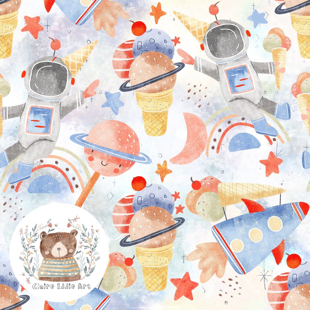 Ice-cream Seamless Pattern Rocket Repeat Pattern for Fabric Astronaut ...