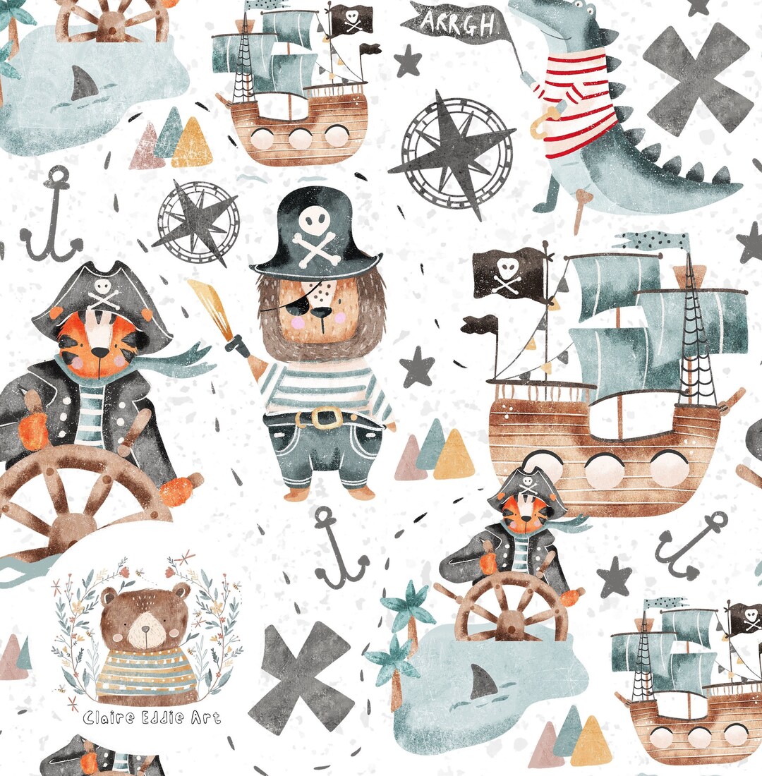 Pirate Seamless File Boys Repeat Pattern for Fabric Pirate Ship ...