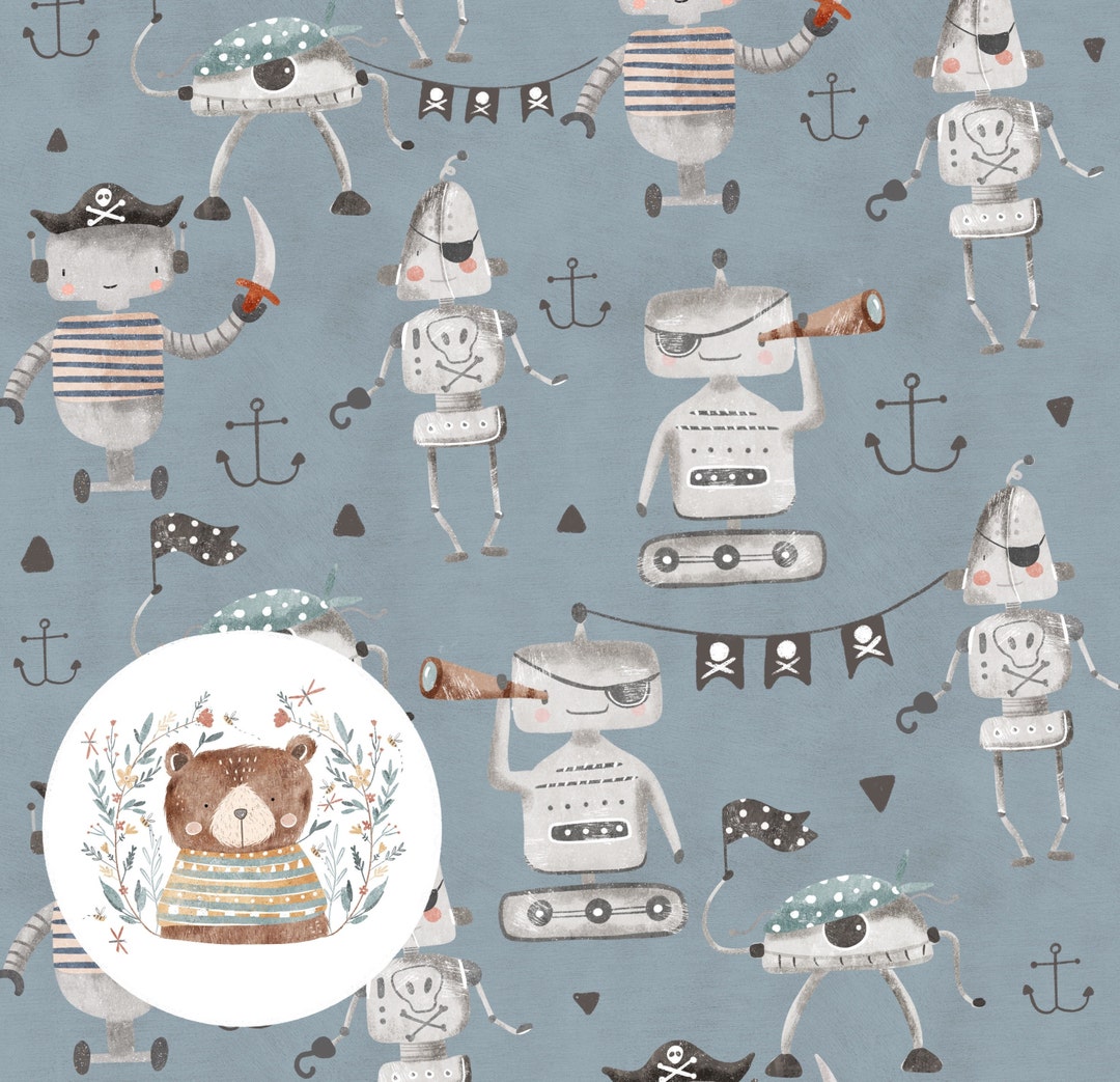 Seamless Pattern Robot Digital Papers Pirate Repeat Pattern for Fabric ...