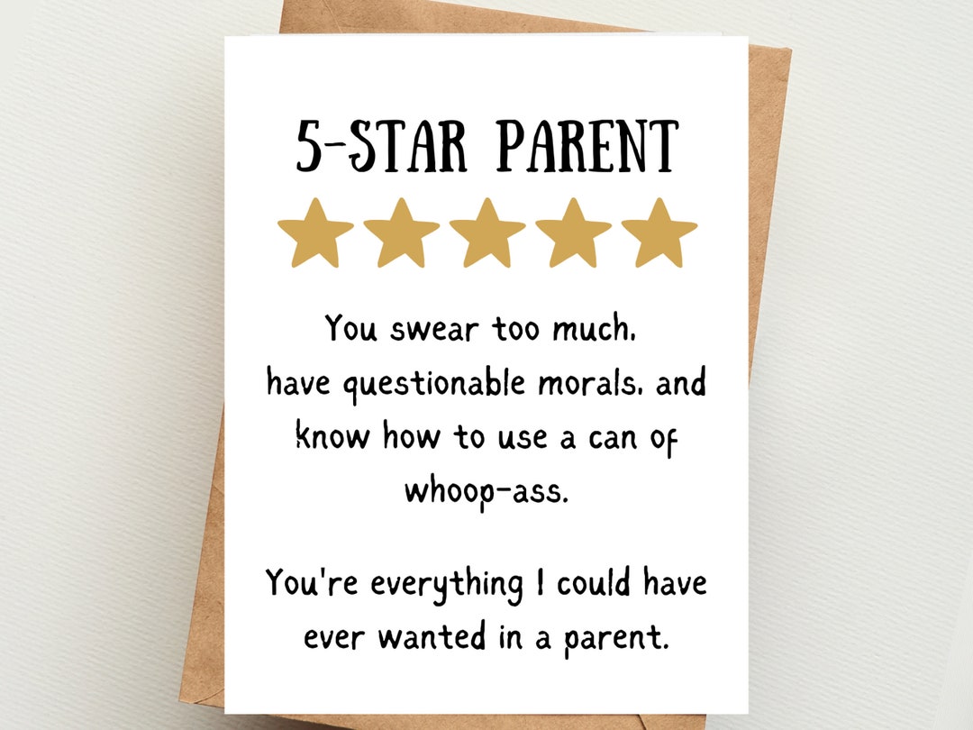 5-star Parent | PRINTED Card | Funny Inappropriate Cards for Parents or ...