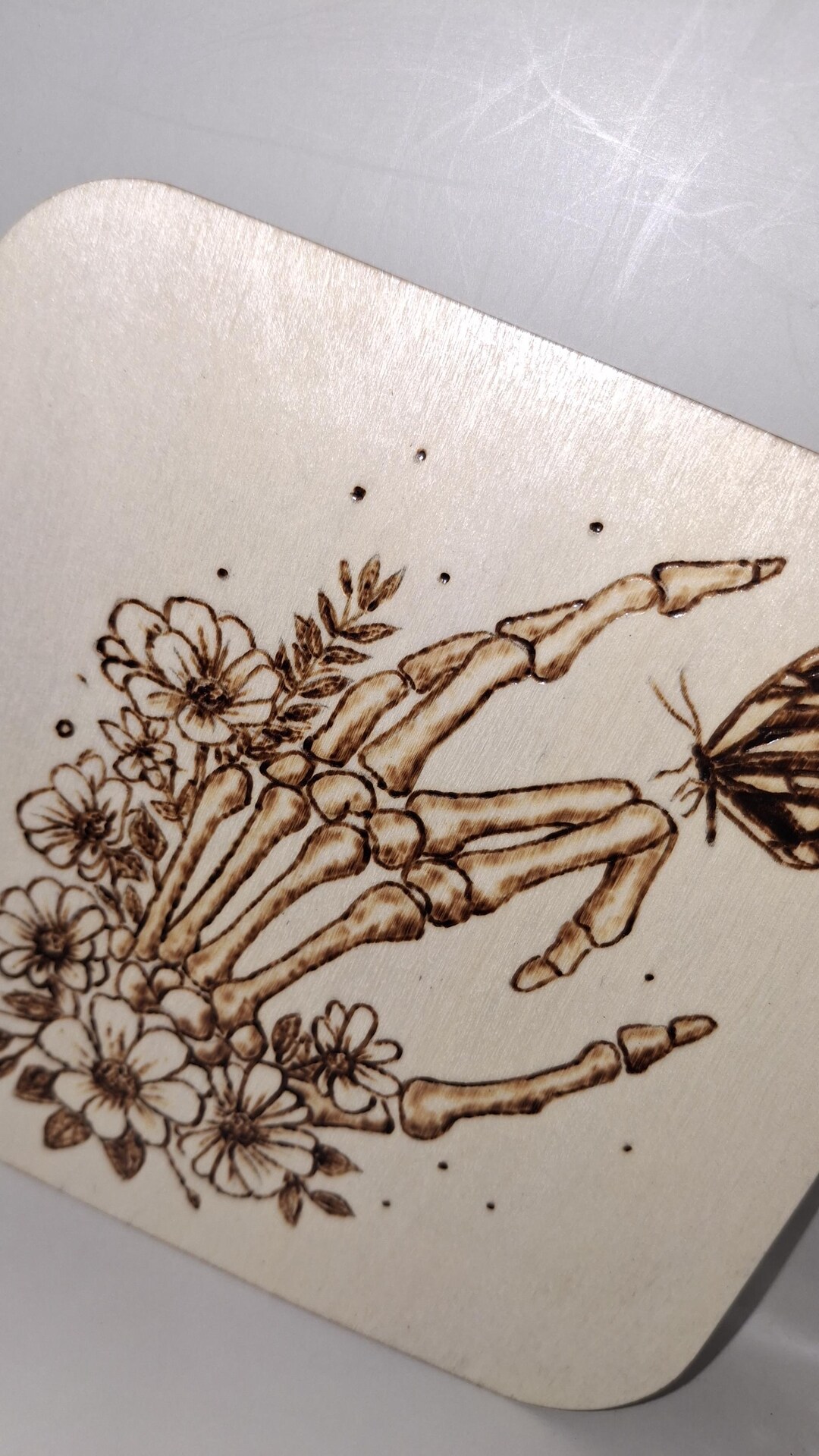Coaster Wood Burned Skeleton Hand With Butterfly - Etsy