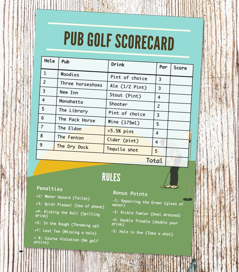 Editable Pub Golf/bar Golf Score Card Instant Download - Etsy