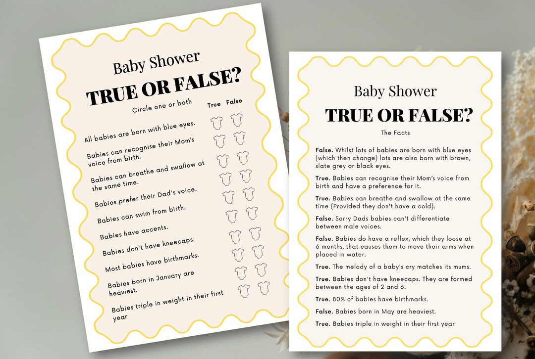 True or False Baby Shower Game With Free Bonus Game - Etsy