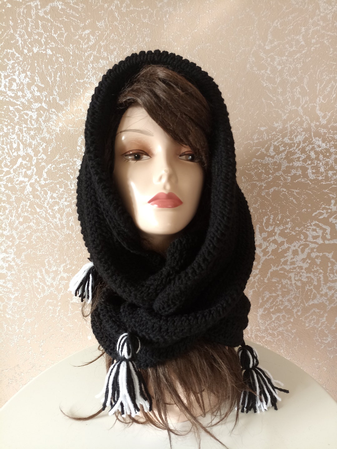 Wednesday Addams Inspired Crochet Snood: Black Wool Blend With Tassels ...