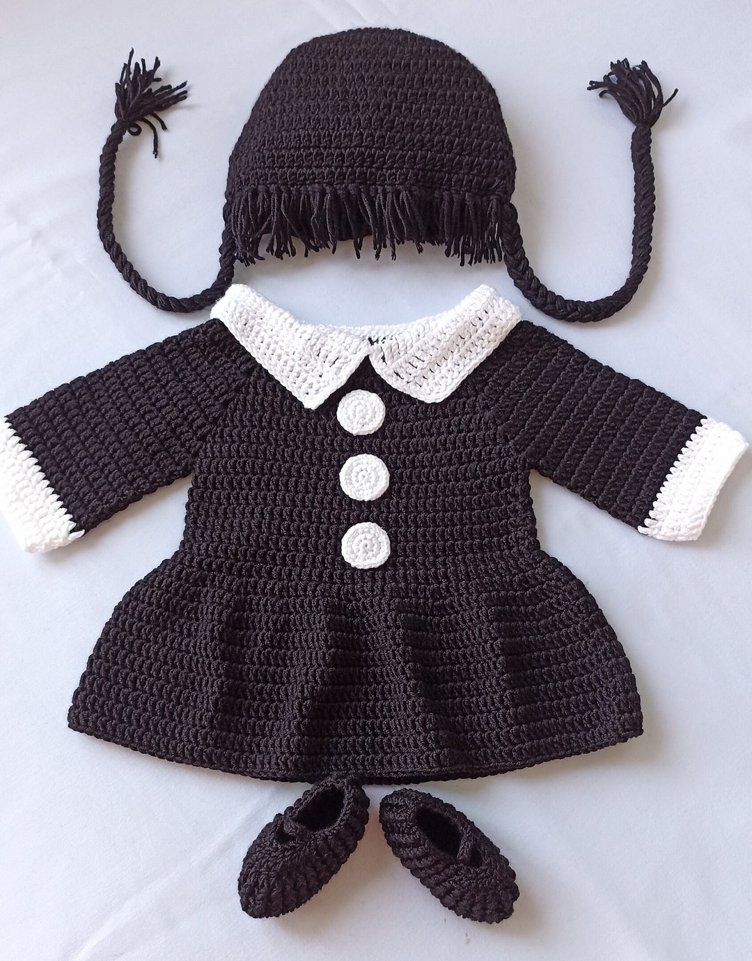 Crochet Wednesday Addams Set/baby Gril Setnewborn Photography Prop ...