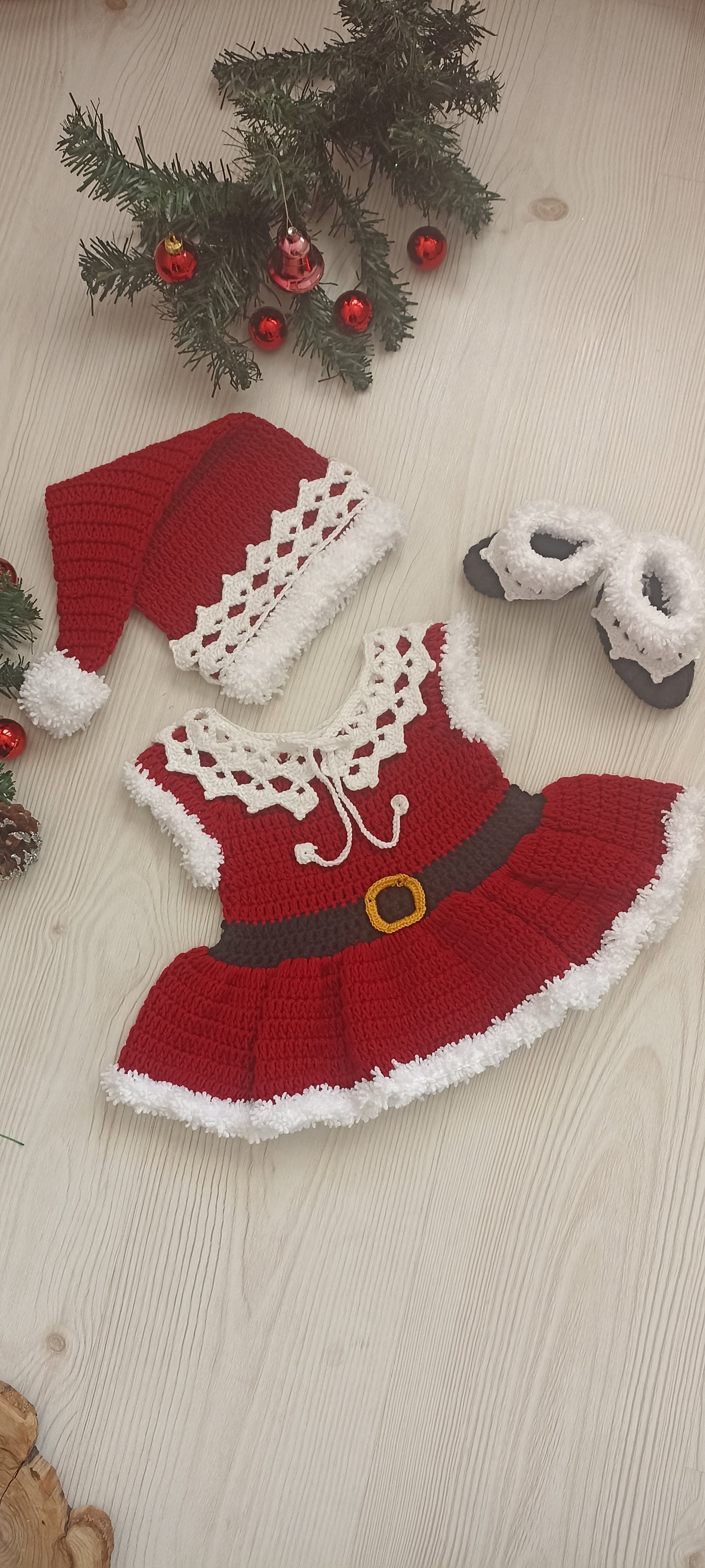Newborn Christmas Dress Hat Boot Set Toddler Christmas Costume - Etsy