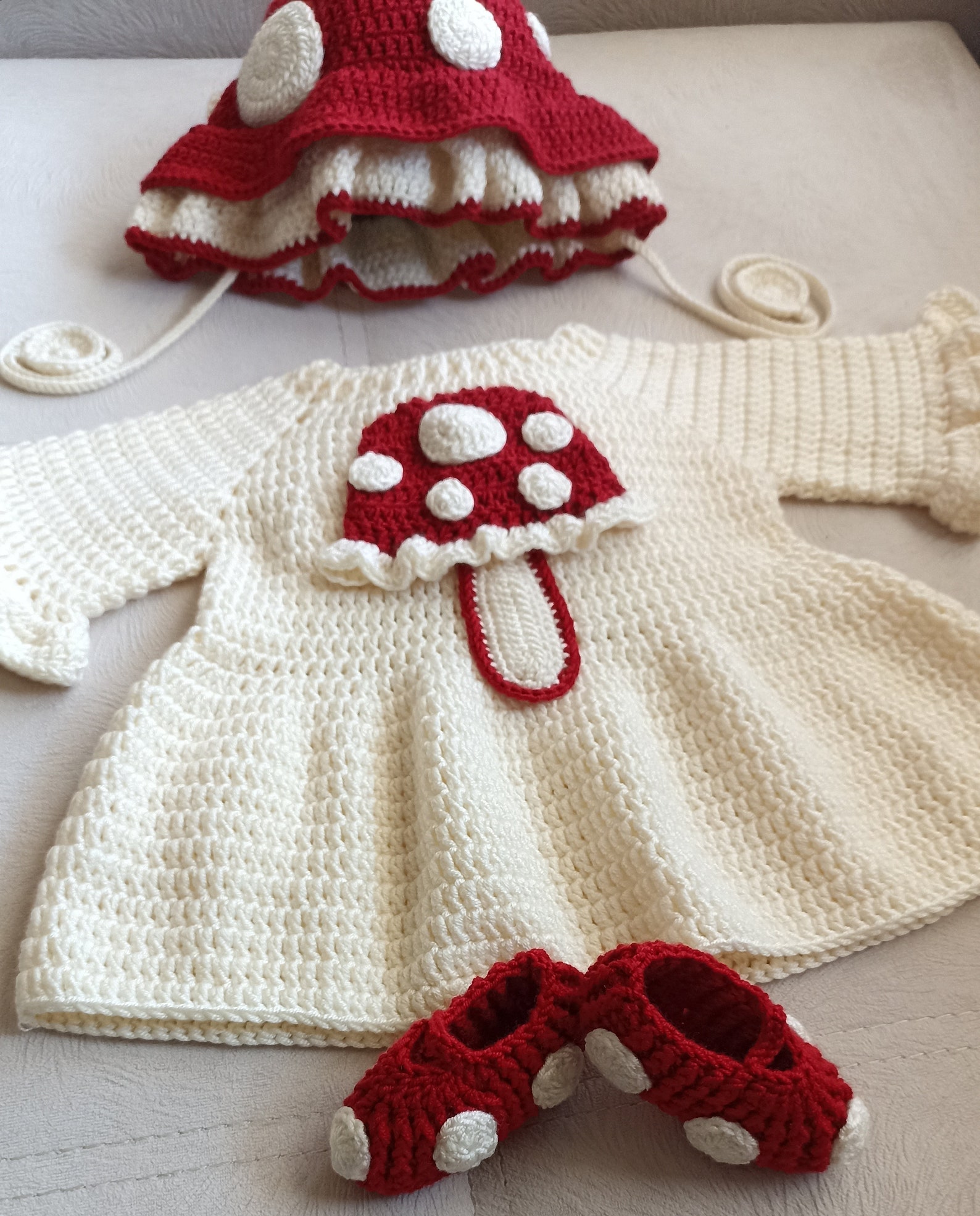 Mushroom Baby Costume, Mushroom Hat Booties Set, Newborn Mushroom Dress ...