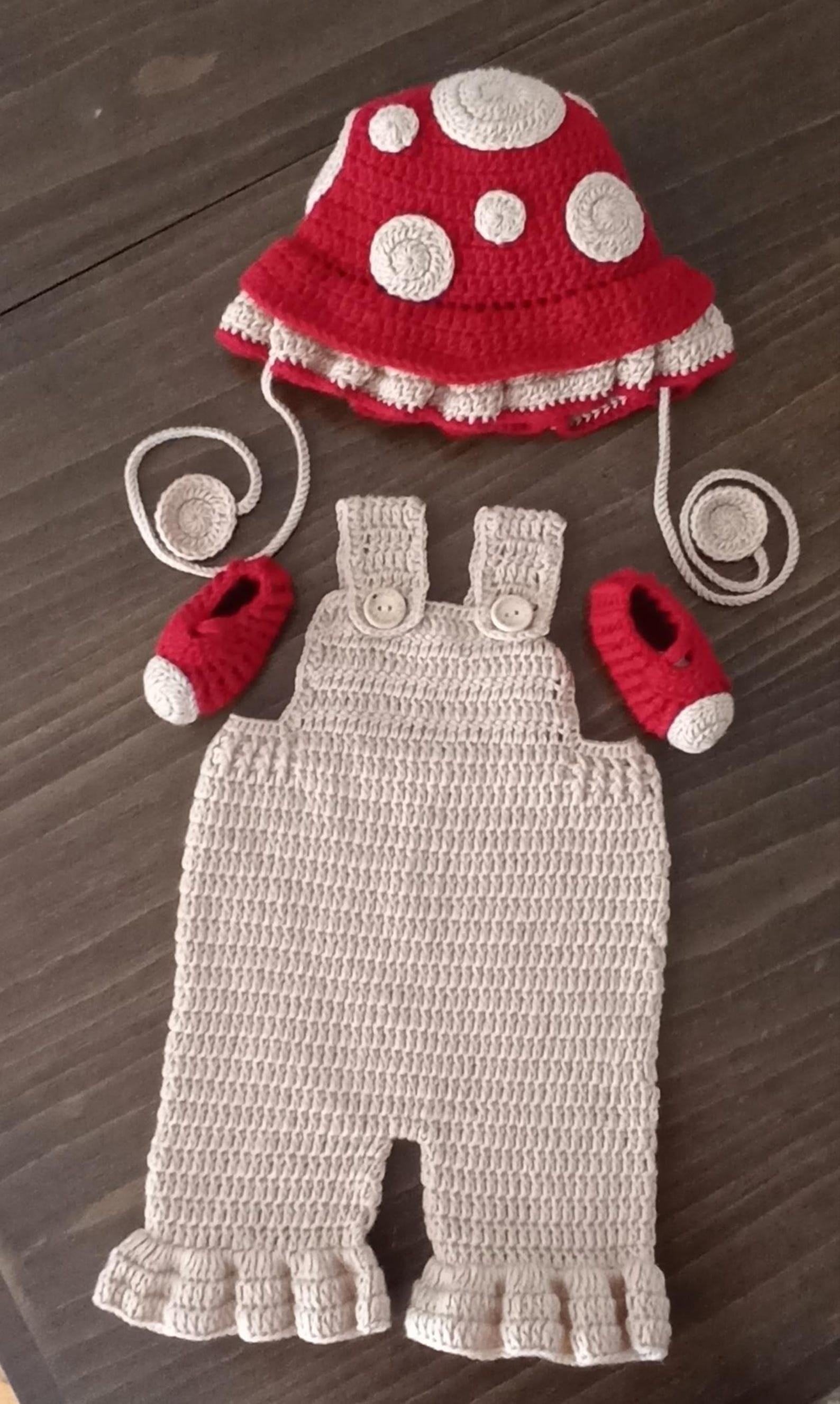 Knitted Mushroom Costume, Mushroom Overalls Set, Newborn Baby Set ...