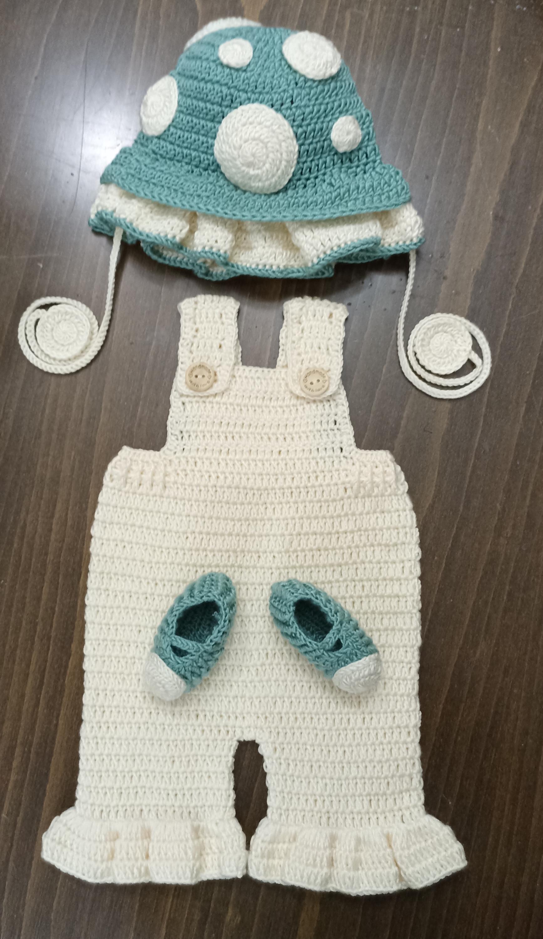 Knitted Mushroom Costume, Mushroom Overalls Set, Newborn Baby Set ...