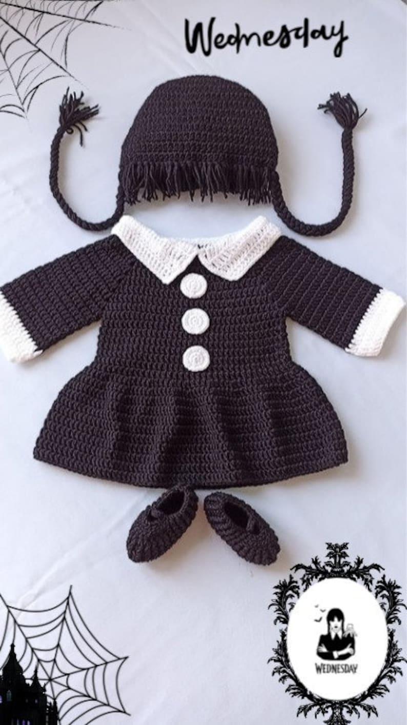 Crochet Wednesday Addams Set/newborn Photography Prop/infant Halloween ...