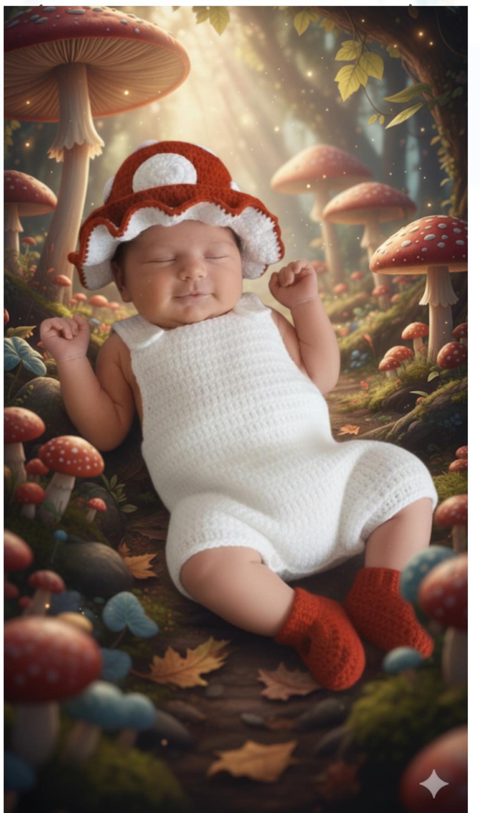 Knitted Mushroom Costume, Mushroom Overalls Set, Newborn Baby Set ...