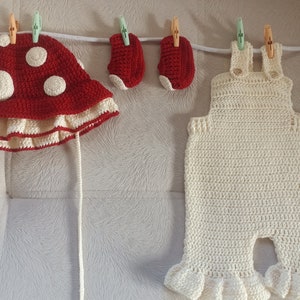 Knitted Mushroom Costume, Mushroom Overalls Set, Newborn Baby Set ...