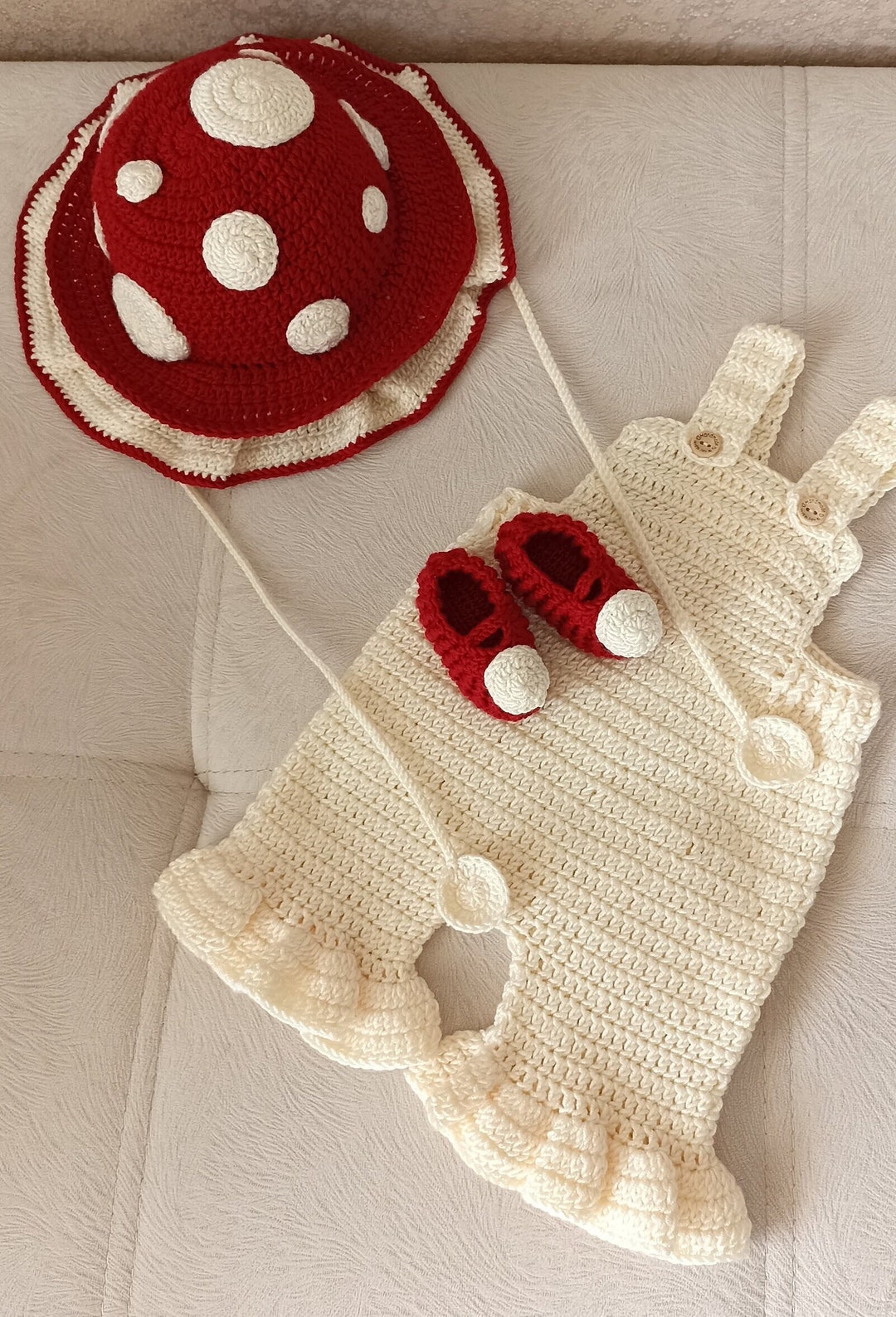 Knitted Mushroom Costume, Mushroom Overalls Set, Newborn Baby Set ...