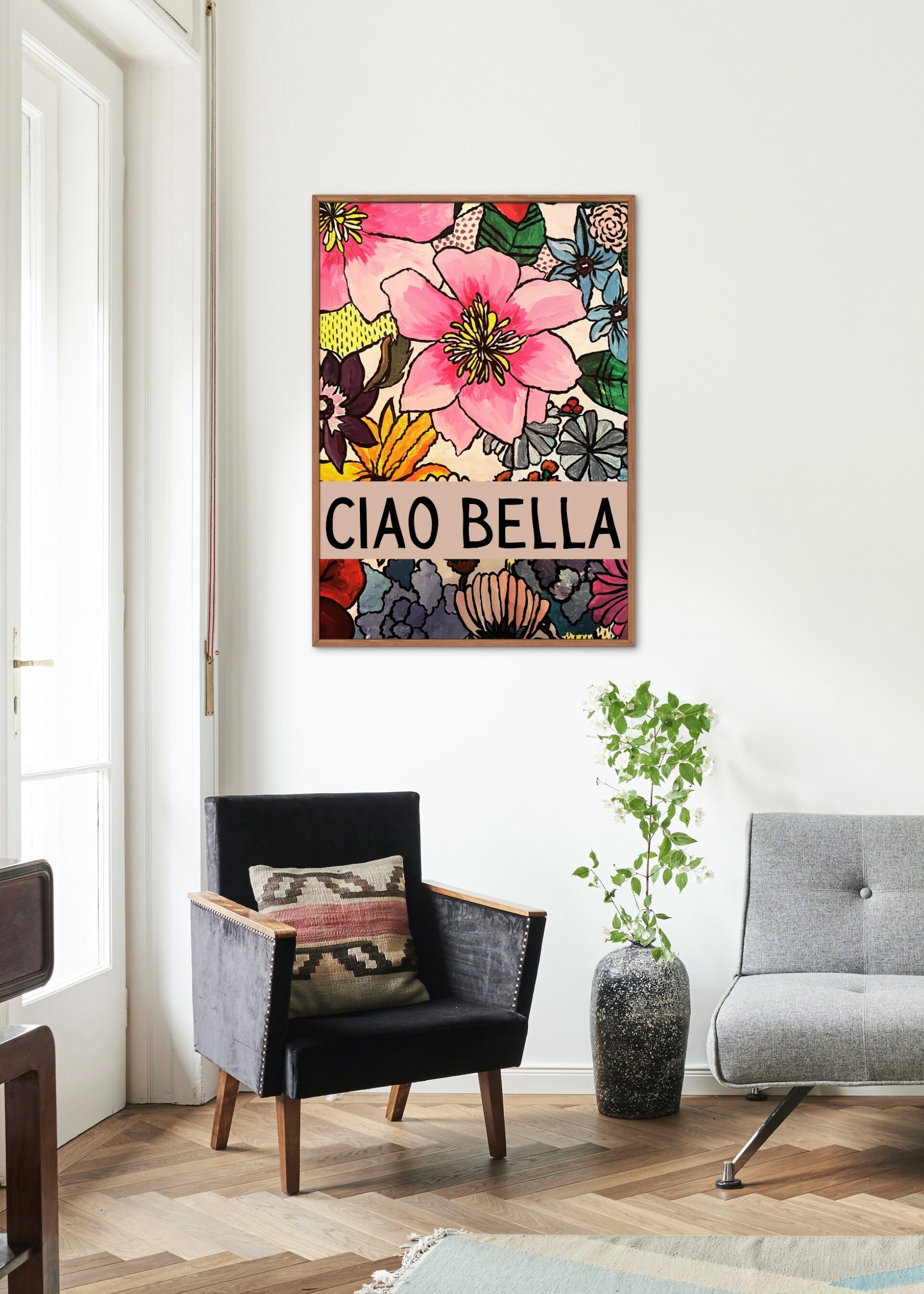 Ciao Bella Poster, Digital Download, Floral Art, Italian Slogan ...