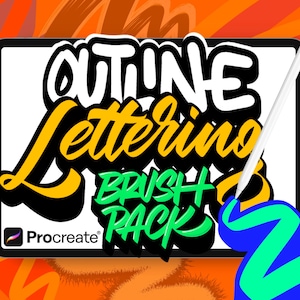 Procreate Outline Lettering Brush Pack: 58 Brush Set (instant Download ...
