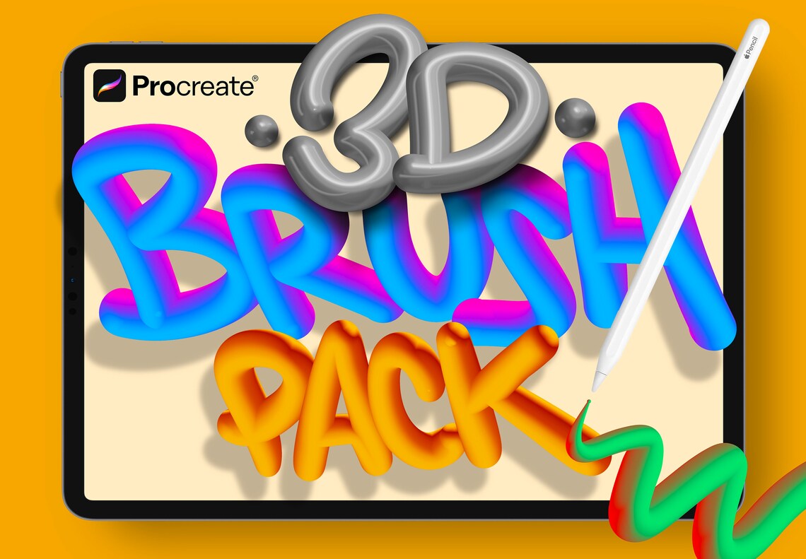 Procreate 3D Brush Bundle, 3D Lettering Procreate Brushes, 3D Brushes ...
