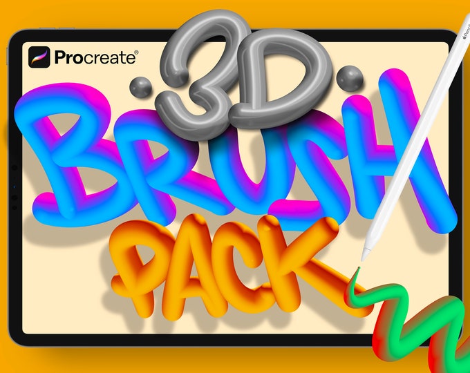3D Calligraphy Brushes for Procreate 20 Brushes Di-colour Brush Bundle 3D Procreate Brush Set ...
