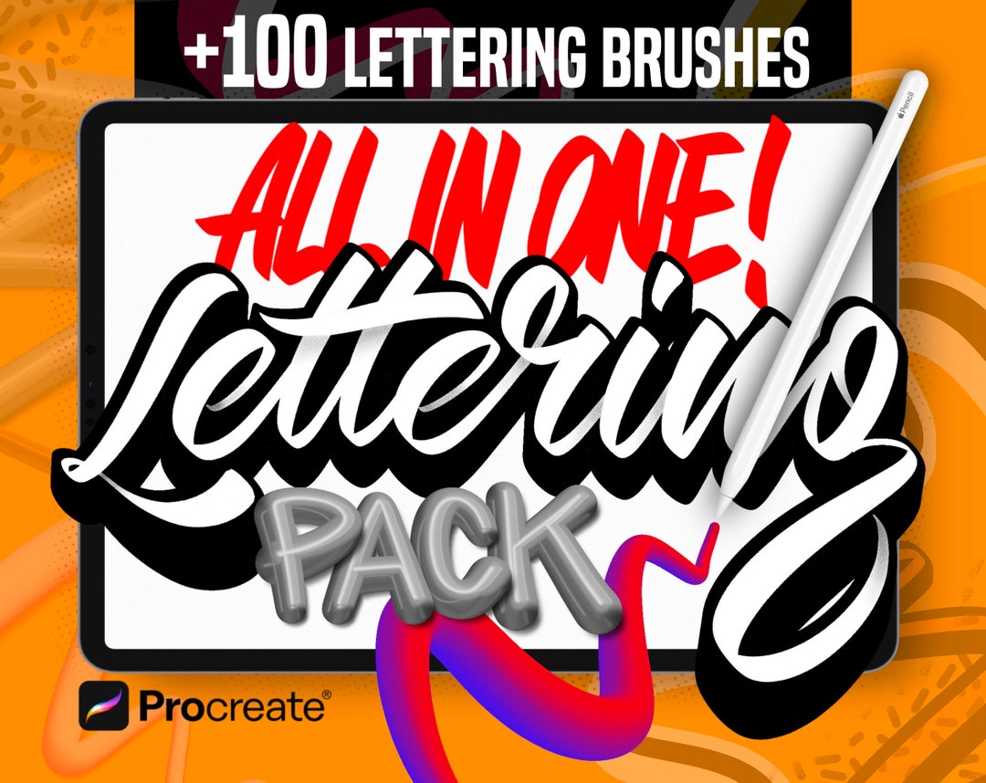 100 Lettering Procreate Brush Bundle, 3D Lettering Procreate Brushes ...
