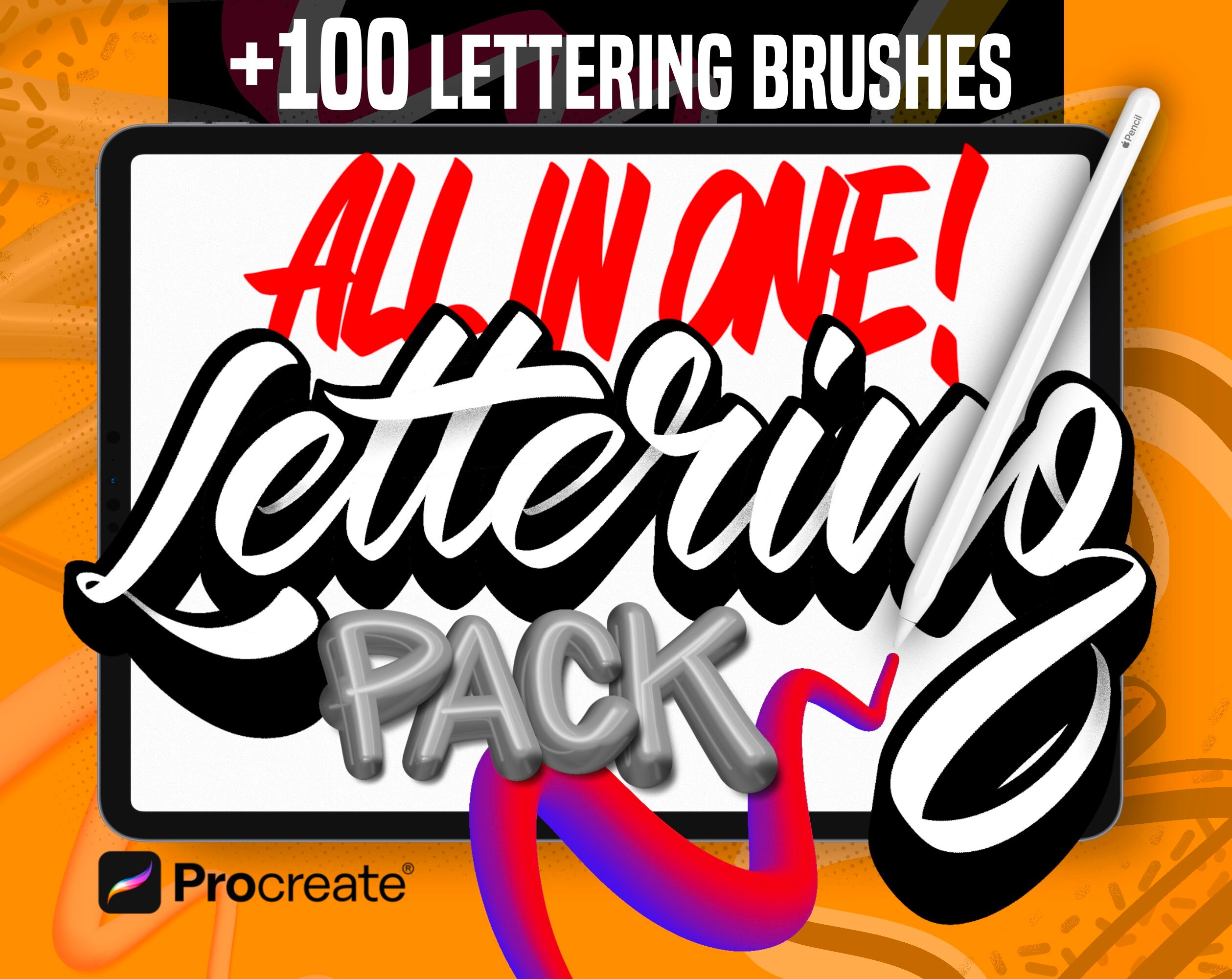 100 Lettering Procreate Brush Bundle, 3D Lettering Procreate Brushes ...
