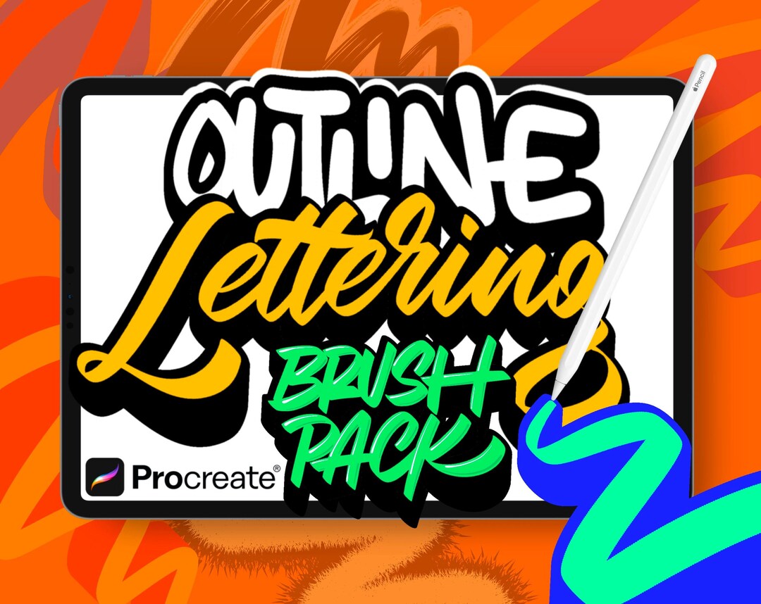 Procreate Outline Lettering Brush Pack: 58 Brush Set (instant Download ...
