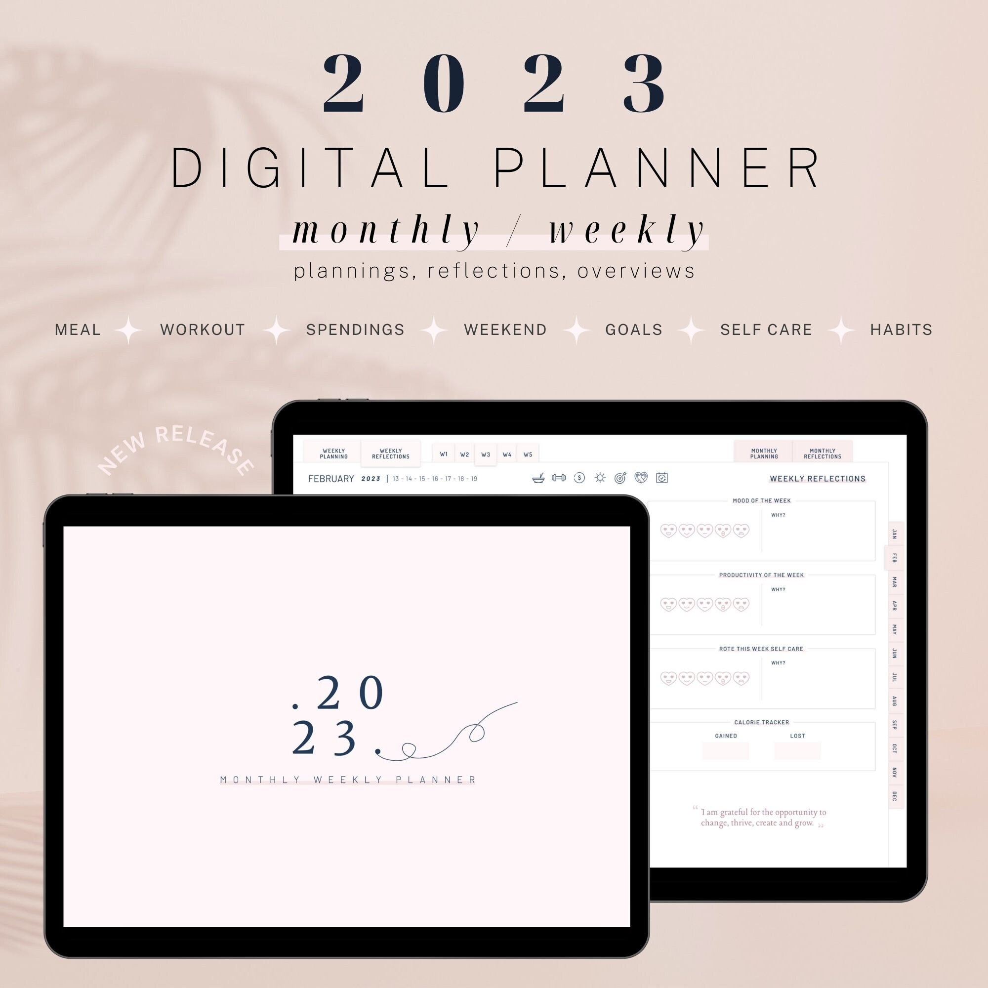 2023 Monthly Weekly Lifestyle Digital Planner Weekly Meal - Etsy