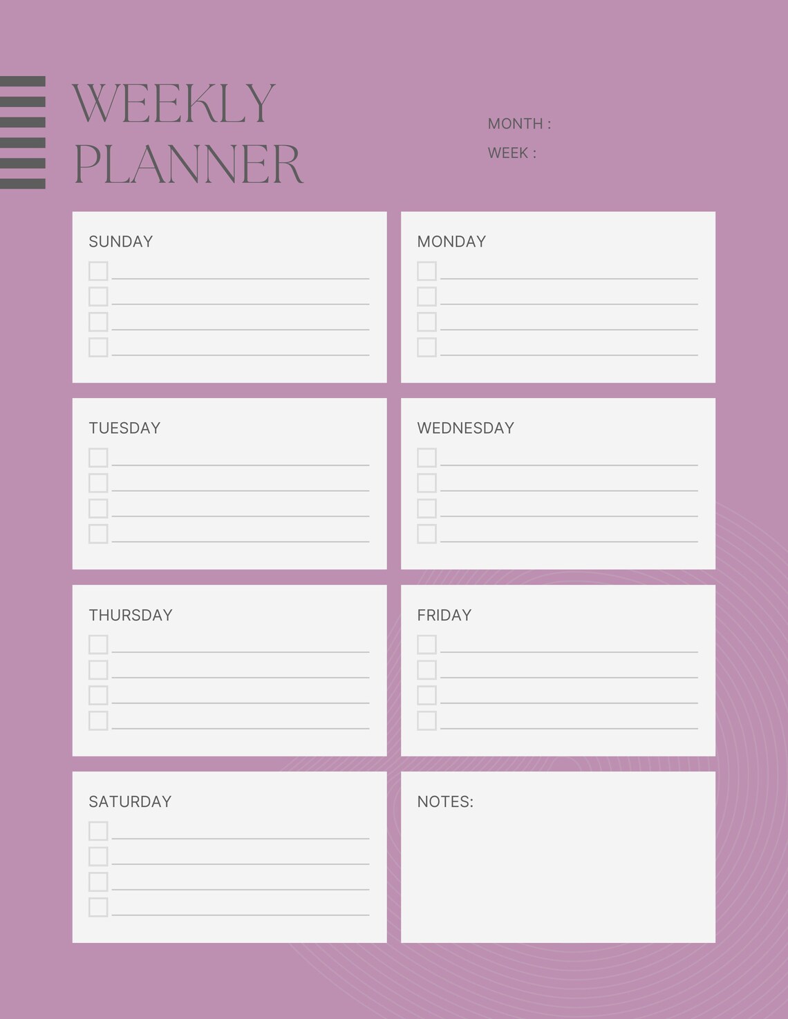 Weekly Planner Digital Download Minimalistic Style Purple - Etsy