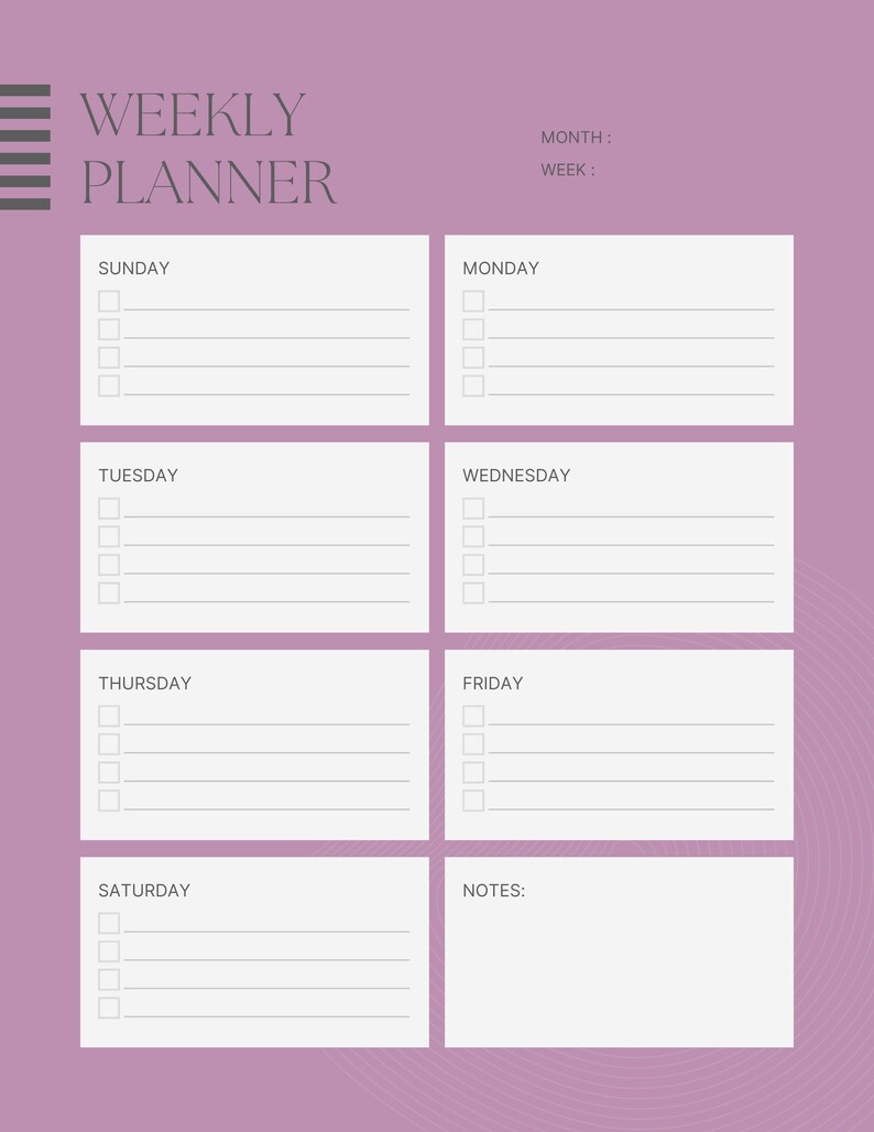 Weekly Planner Digital Download Minimalistic Style Purple - Etsy