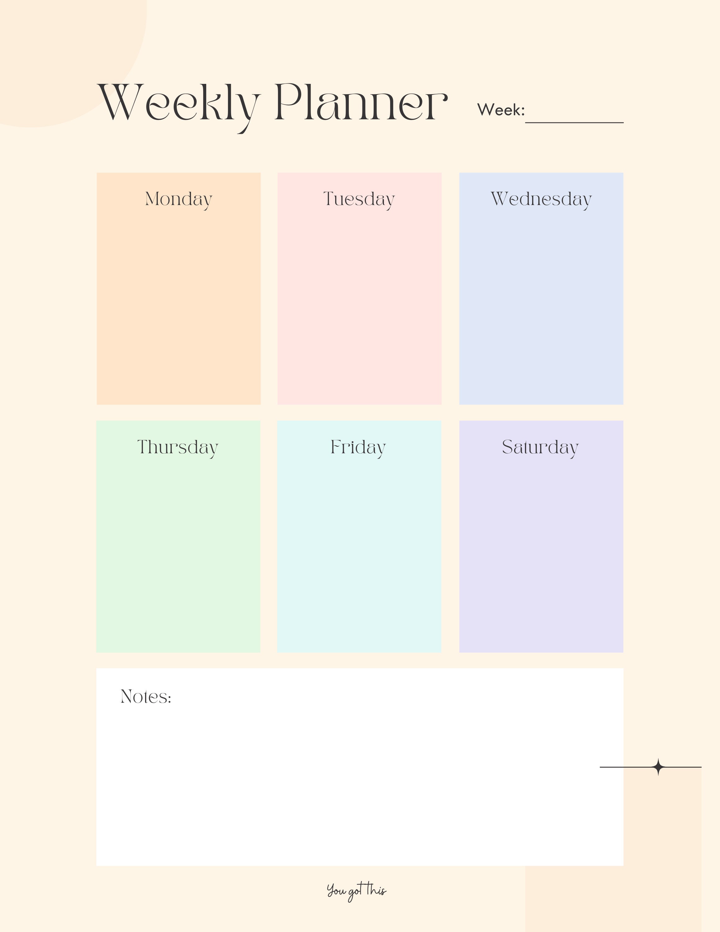 Weekly Planner Pastel Color Digital Download - Etsy