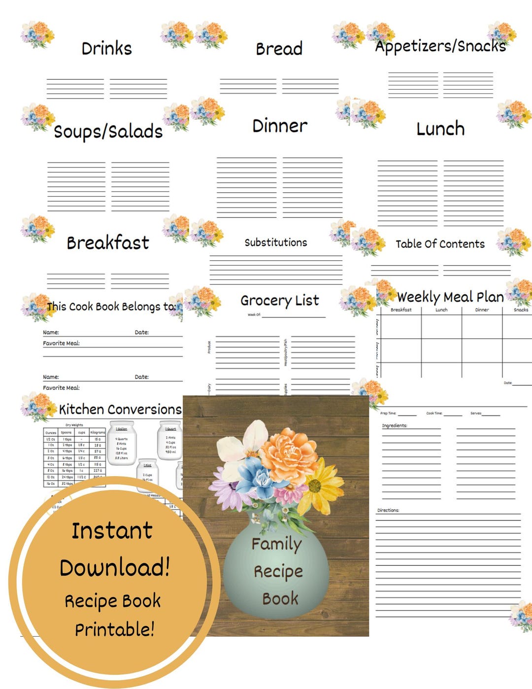 Family Recipe Book, Cook Book, Printable Recipe Pages - Etsy