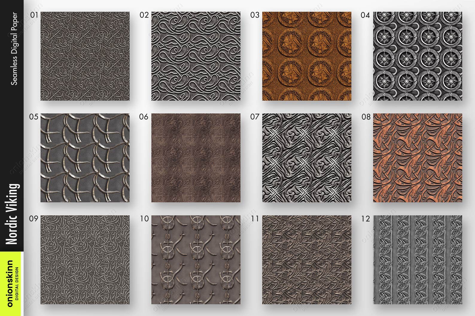Nordic Viking DIGITAL SEAMLESS PAPER Grey Brown Iron Texture Compass ...