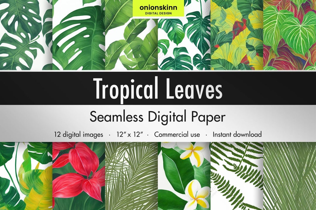 Tropical Leaves DIGITAL SEAMLESS PAPER Botanical Bright Greenery Palm ...