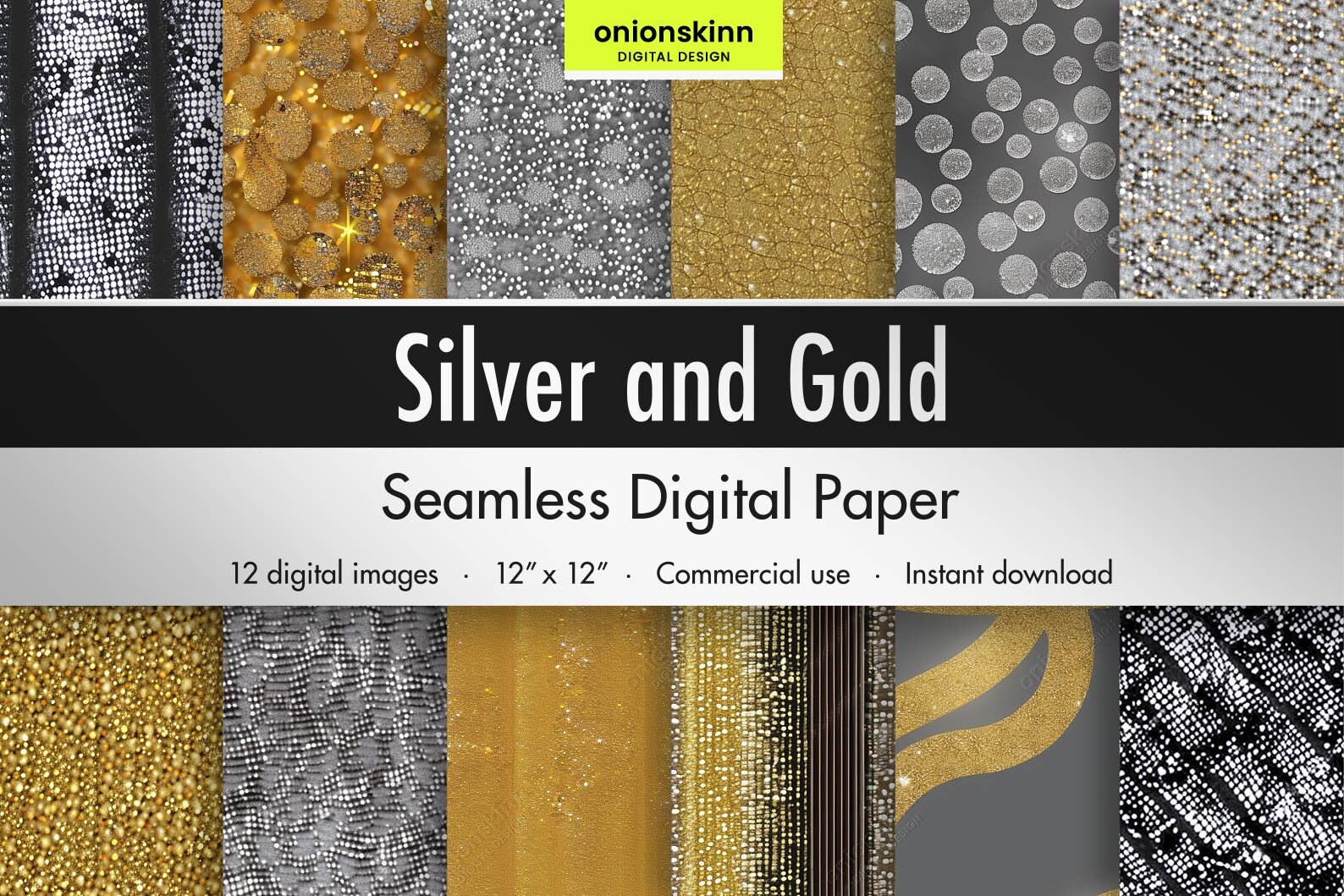 Silver and Gold DIGITAL SEAMLESS PAPER Luxe Elegant Glitter Sequin ...