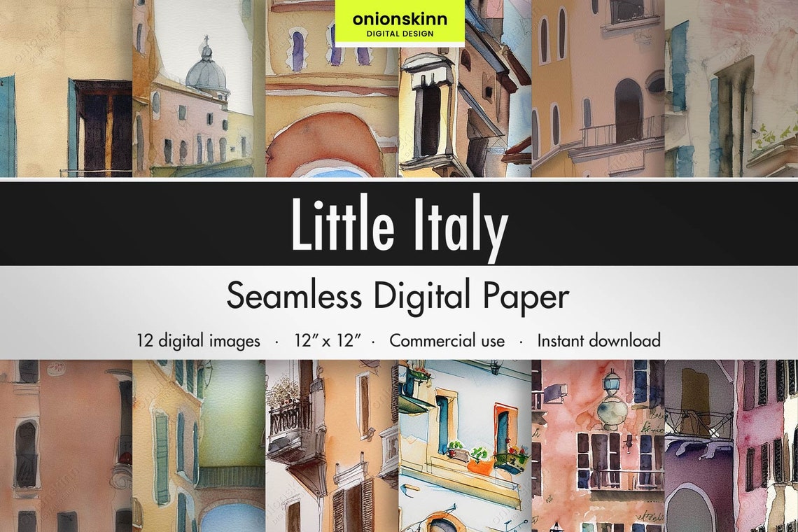 Little Italy DIGITAL SEAMLESS PAPER Retro Building Architecture Travel ...