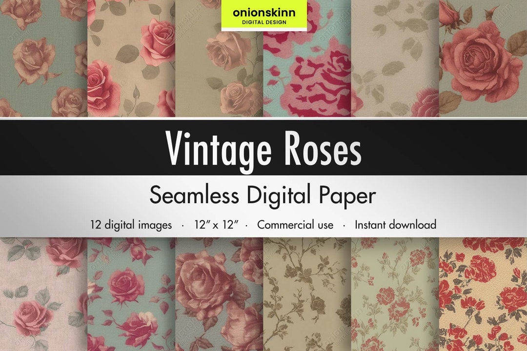 Vintage Roses DIGITAL SEAMLESS PAPER Shabby Chic Floral Spring Retro ...