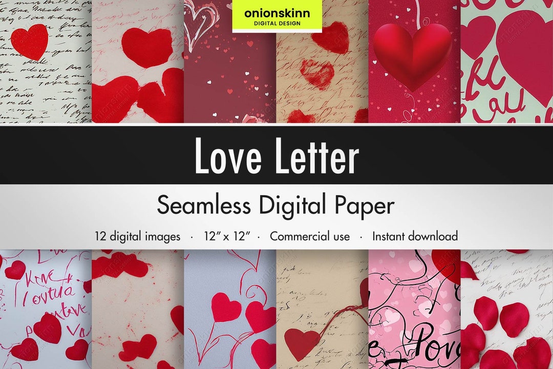 Love Letter DIGITAL SEAMLESS PAPER Romantic Hearts Words Retro Poem ...
