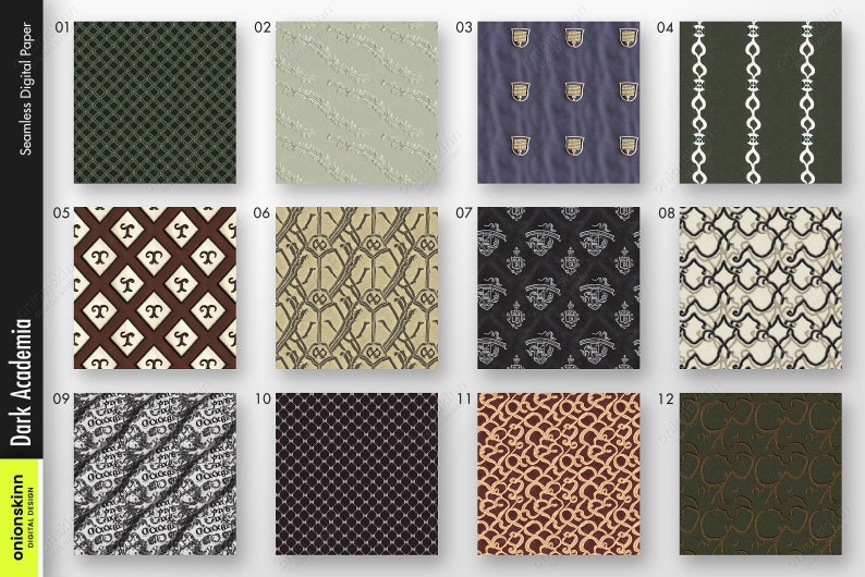 Dark Academia DIGITAL SEAMLESS PAPER Midnight Gothic Vintage Aesthetic ...